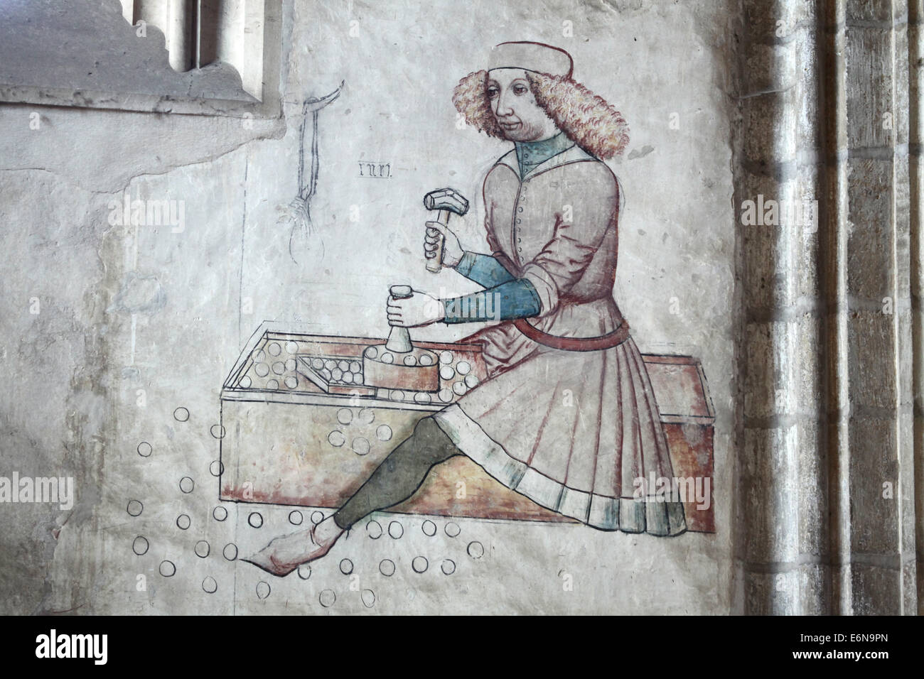 Medieval coin minting depicted on the Late Gothic fresco in St Barbara ...