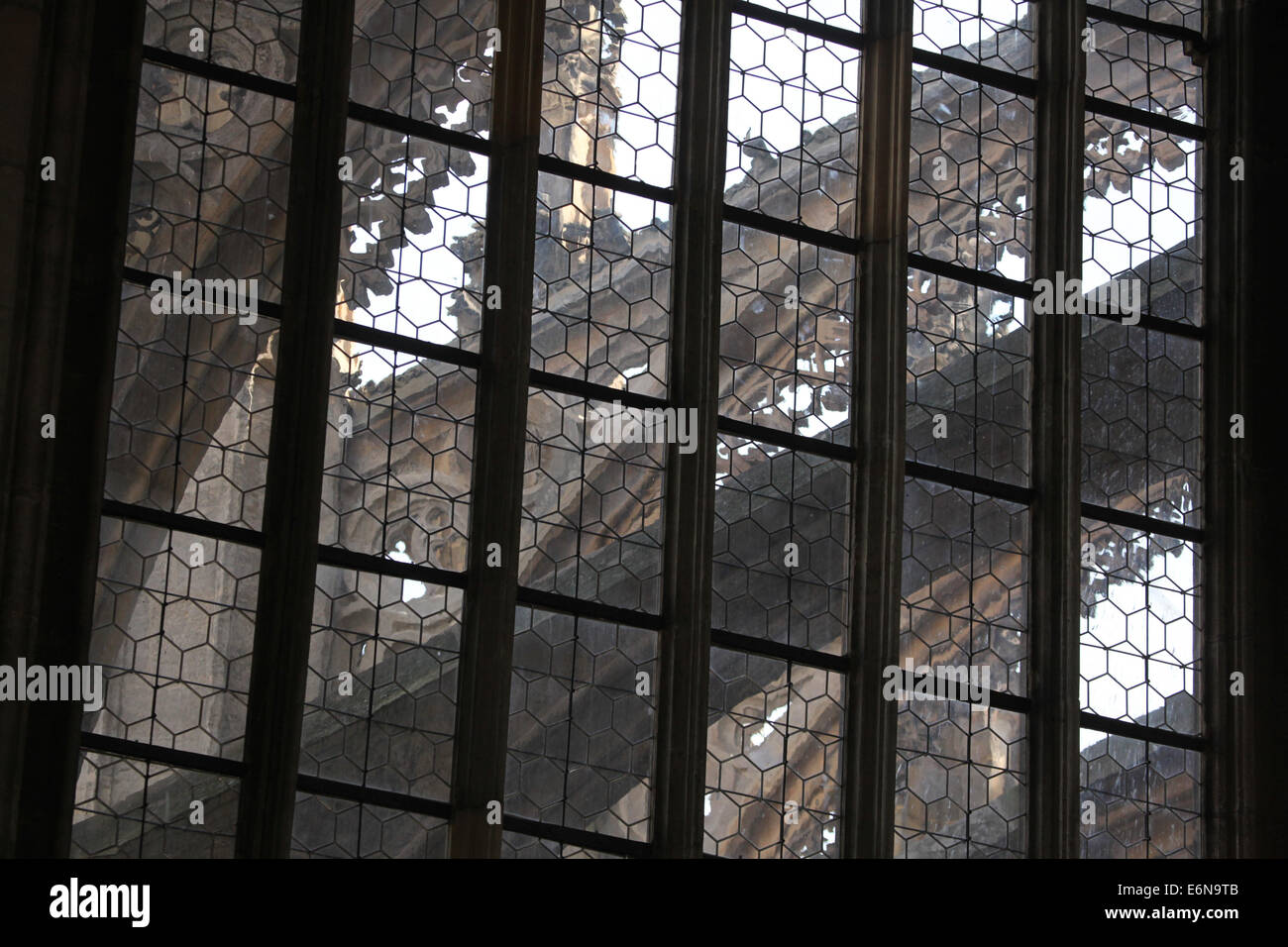 Gothic flying buttresses seen through the window of Saint Barbara's ...