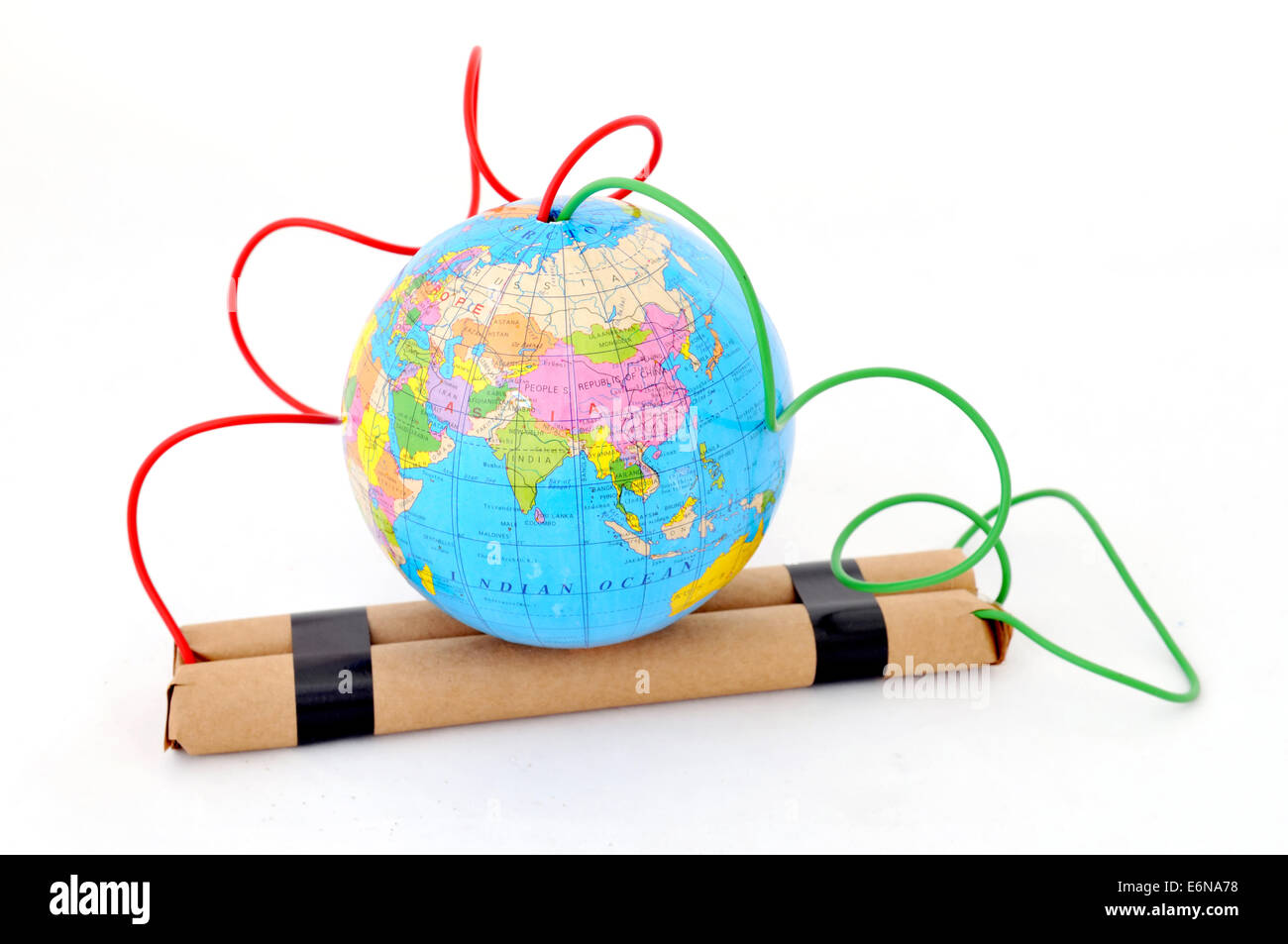 world is over a bomb on the white background. Environmental disaster ...