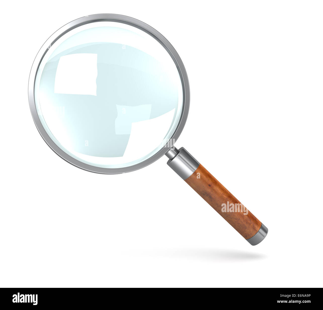 A computer generated metal magnifying glass on a white background Stock ...
