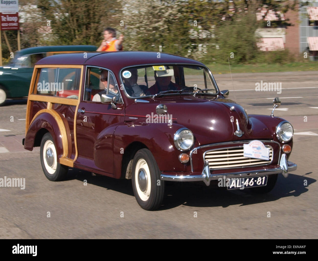 Red Morris Minor Traveller (1968). Dutch licence registration AL-46-81 ...