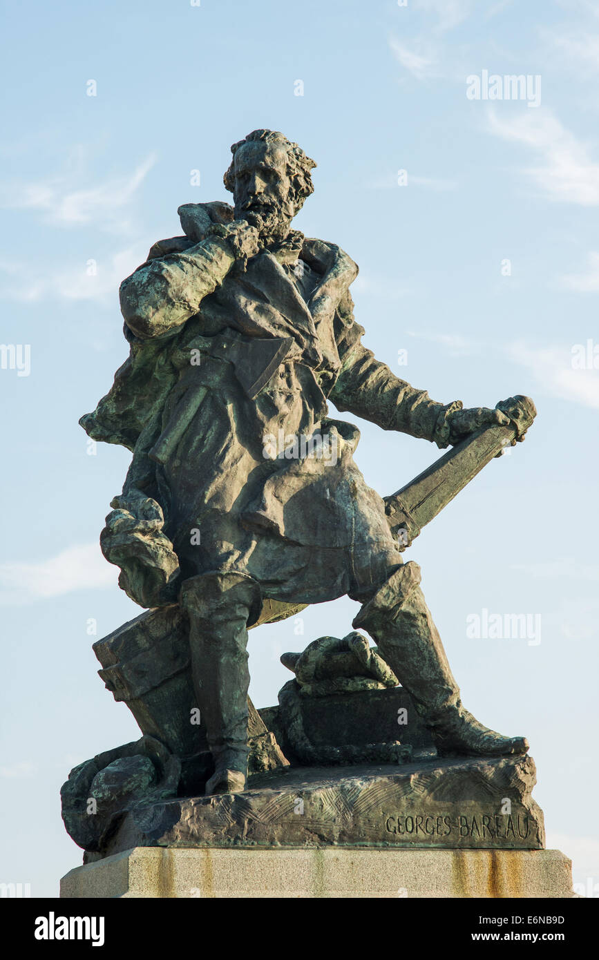 Statue of Jacques Cartier explorer, Saint Malo, Brittany, France Stock ...