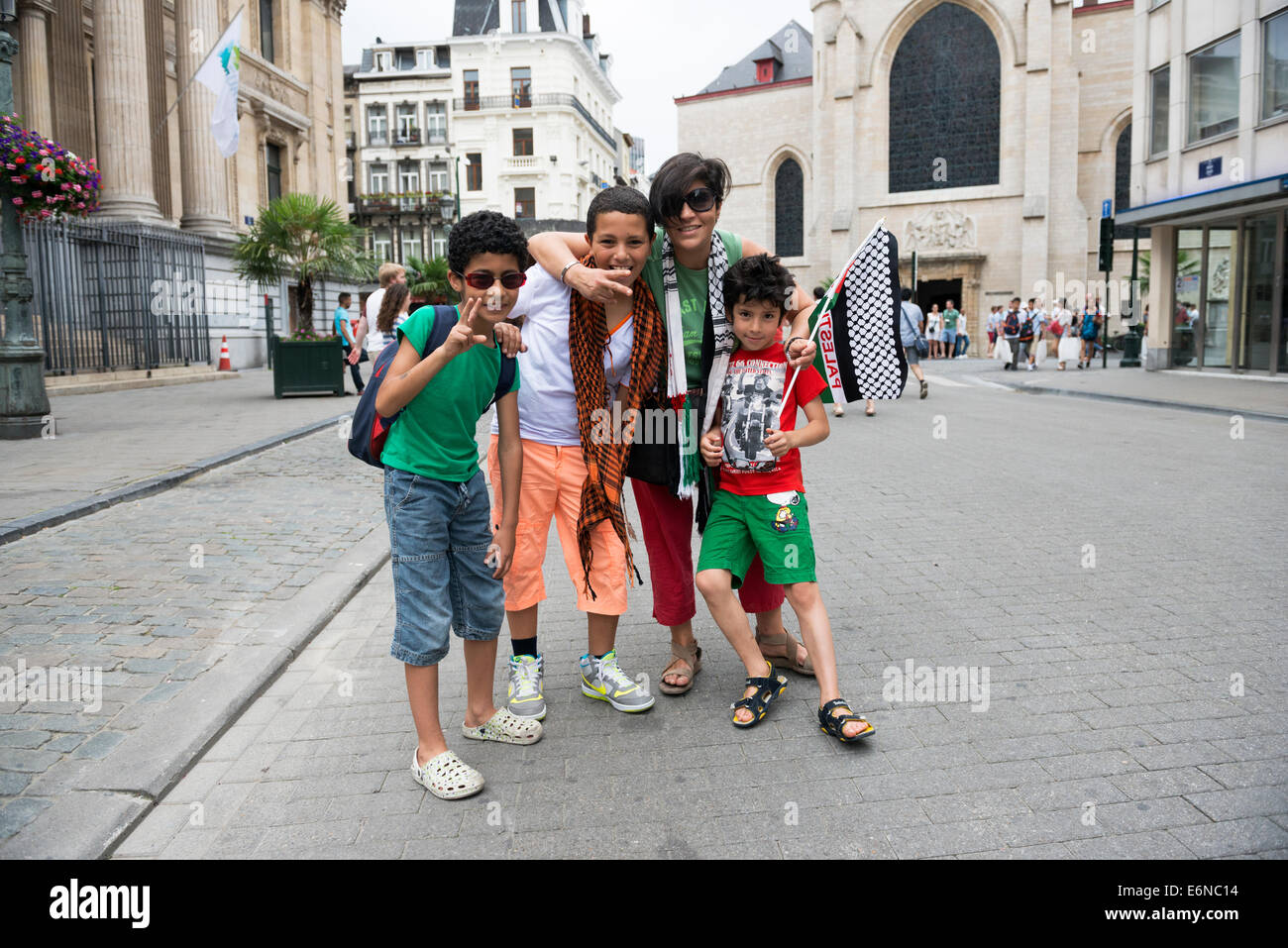 A family showing their support for the Palestinian people leaving in ...