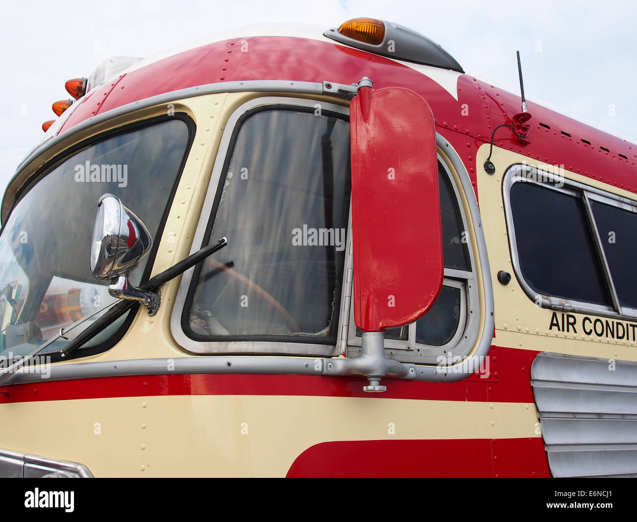A close-up image of the mirror of a 1952 GMC Silver Eagle coach, model ...