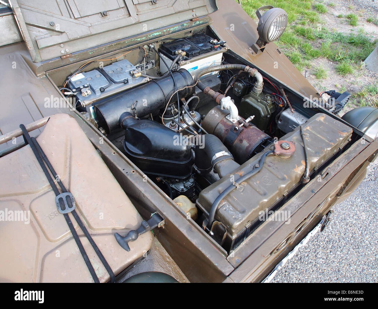 The image depicts the engine of a 1977 Military Auto Union (MAU) Munga ...