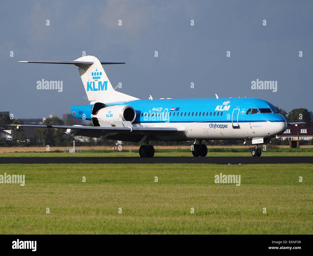 The KLM Cityhopper Fokker F70 aircraft, registration PH-KZE, landing at ...