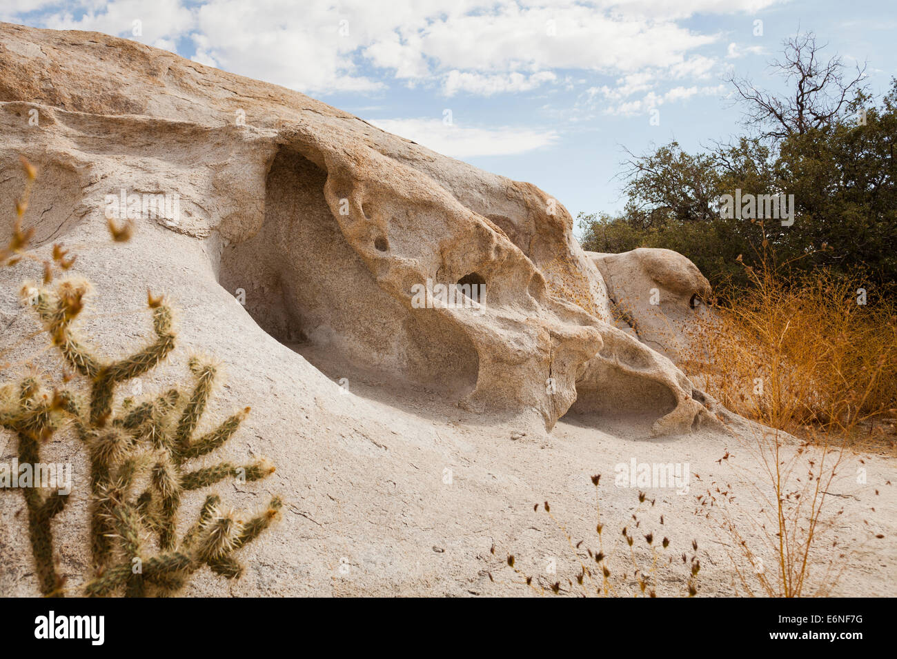 Unique gneiss rock formations displaying wind erosion - California USA ...