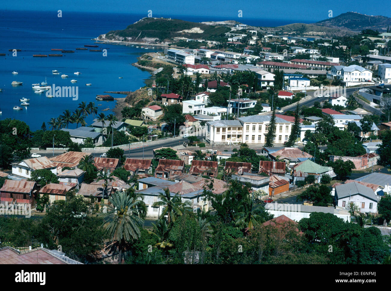 View from a hill of the older part of the capital Noumea, New Caledonia ...