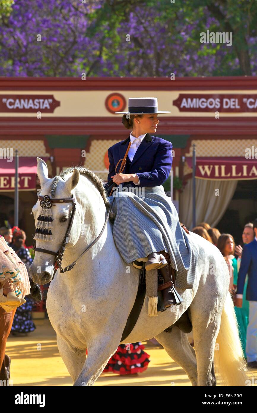 Lady on Horse in Traditional Spanish Costume, Annual Horse Fair, Jerez ...