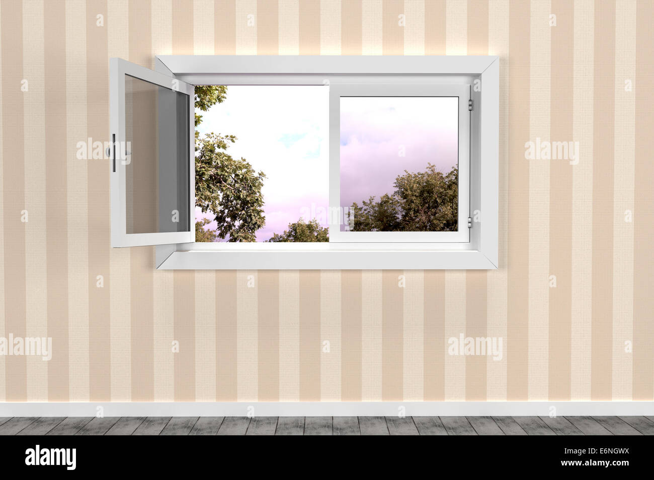 design in 3d of a room and an open window Stock Photo - Alamy