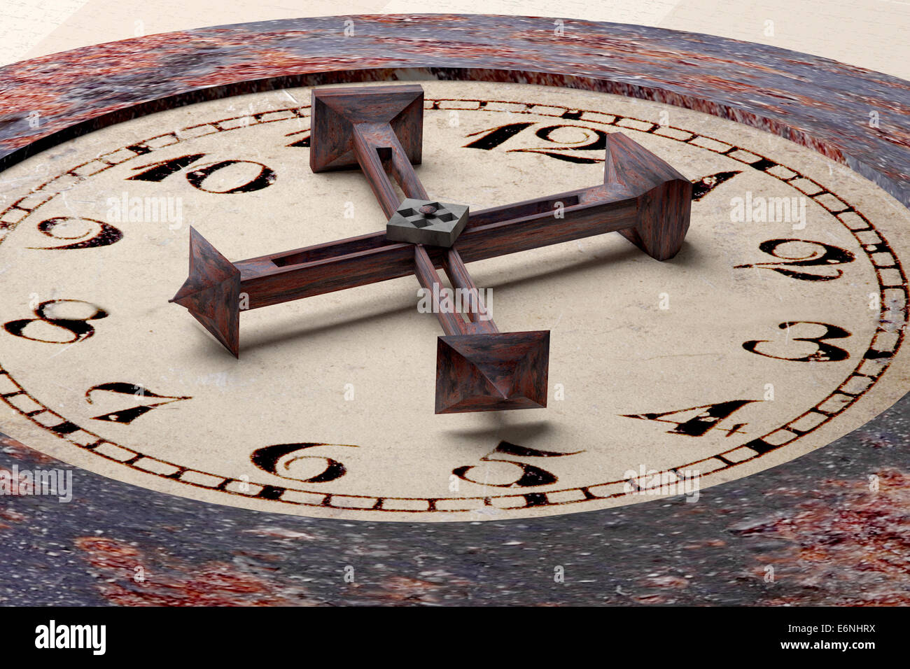 3d design of a strange antique clock Stock Photo - Alamy