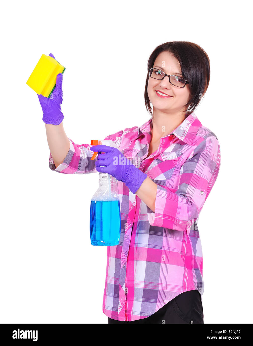 Cleaning girl standing glass cleaner hi-res stock photography and ...