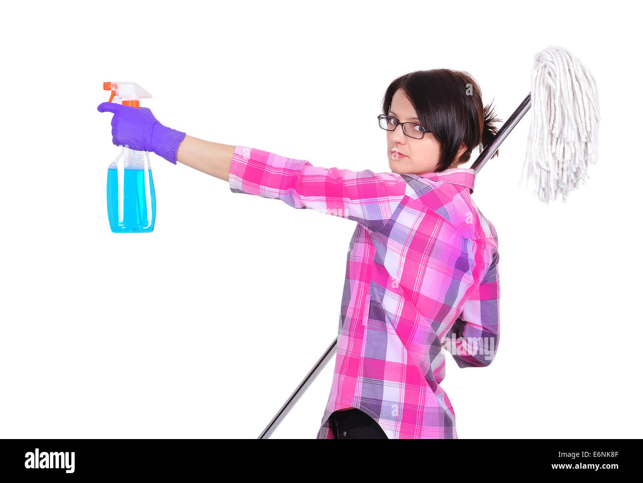 Cleaning girl standing glass cleaner hi-res stock photography and ...