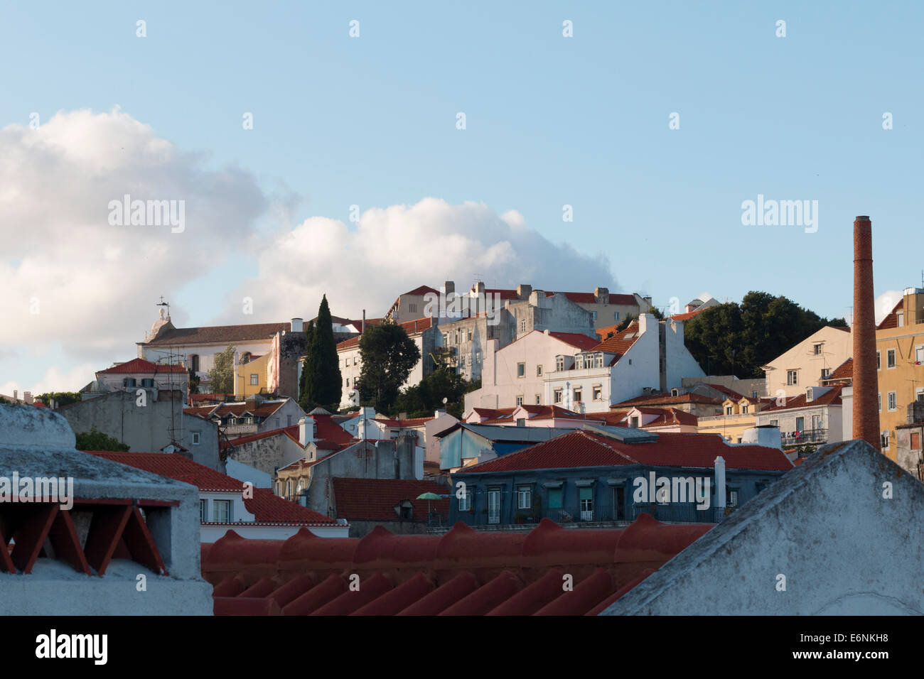 Panorama of old traditional city of Lisbon with red roofs and view of ...