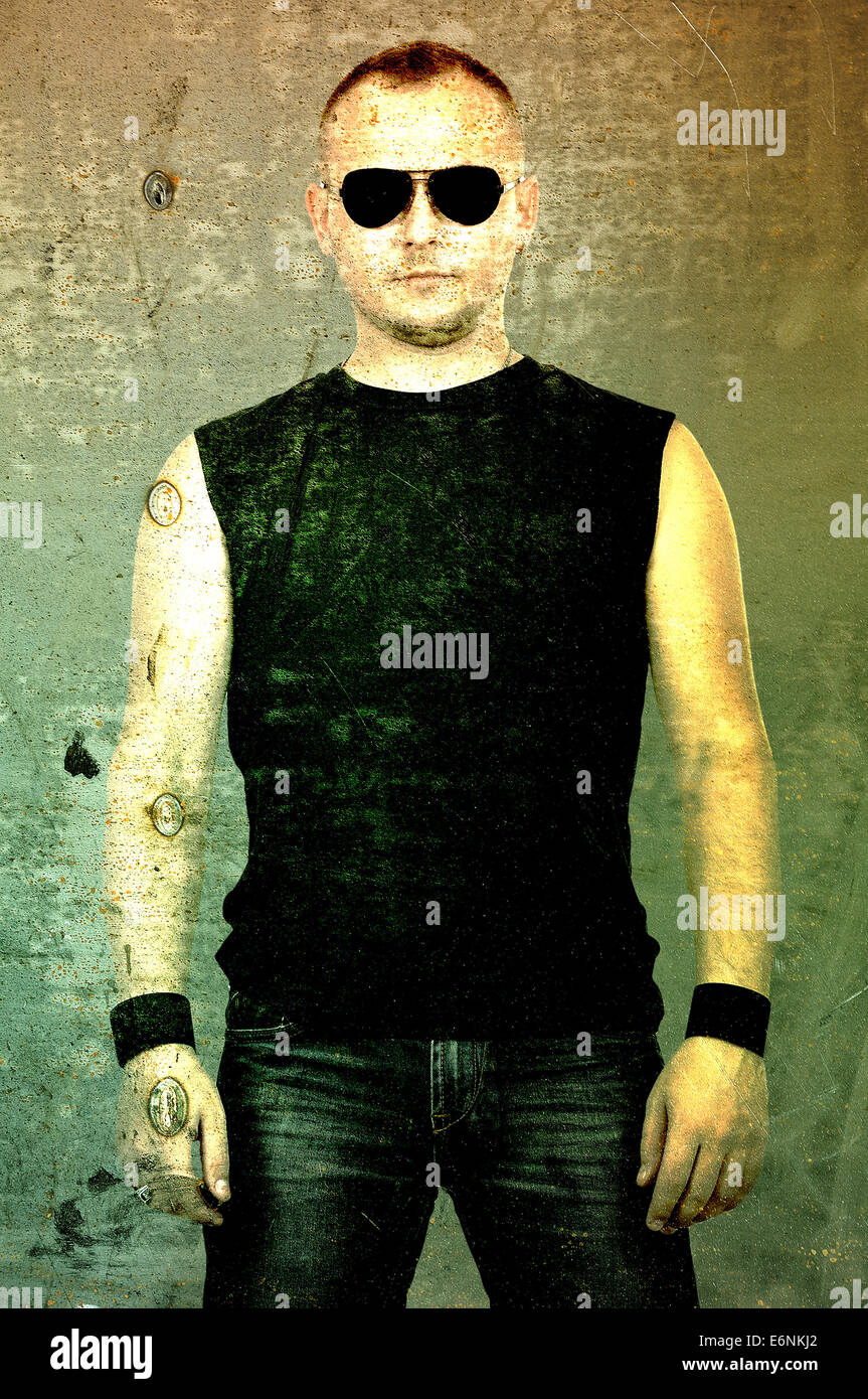 portrait of rocker boy, grunge background Stock Photo - Alamy