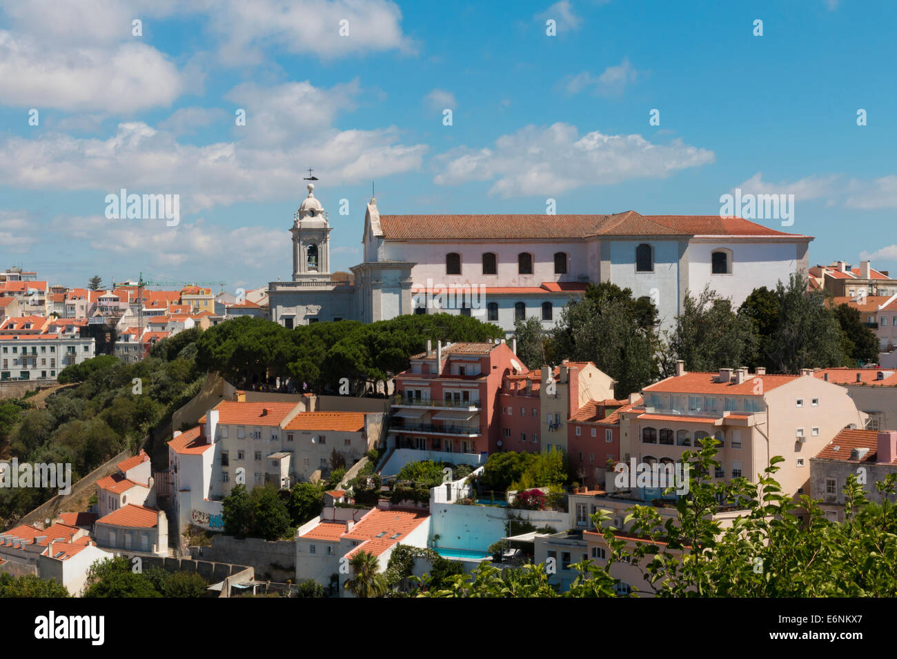 Panorama of old traditional city of Lisbon with red roofs and view of ...