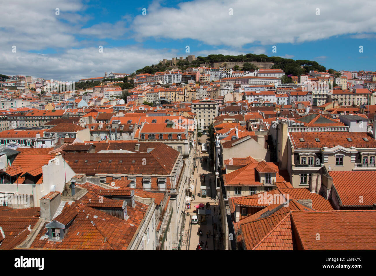 Panorama of old traditional city of Lisbon with red roofs and view of ...