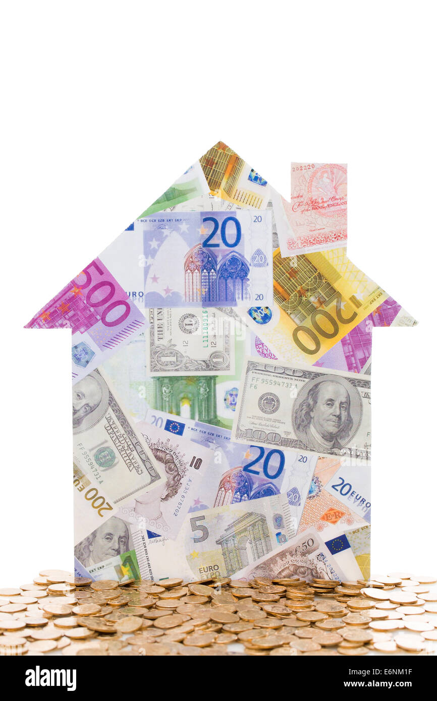 Model house made from paper currency and coins Stock Photo - Alamy