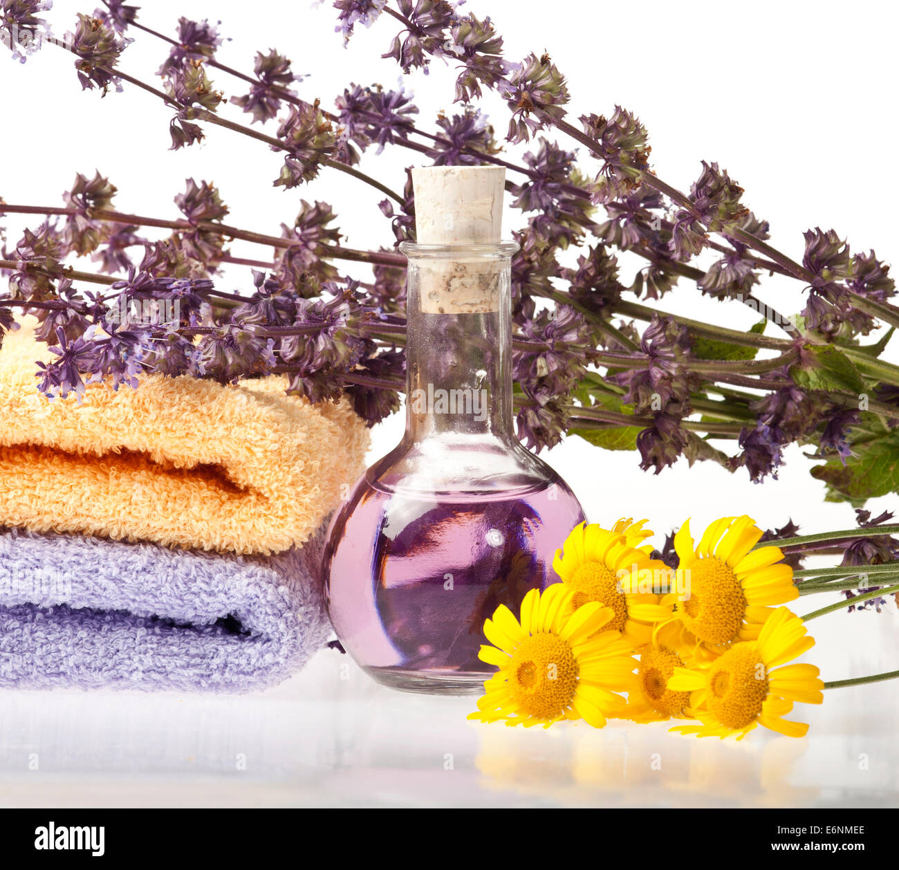 Spa background in the range of purple and yellow. Selective focus Stock ...
