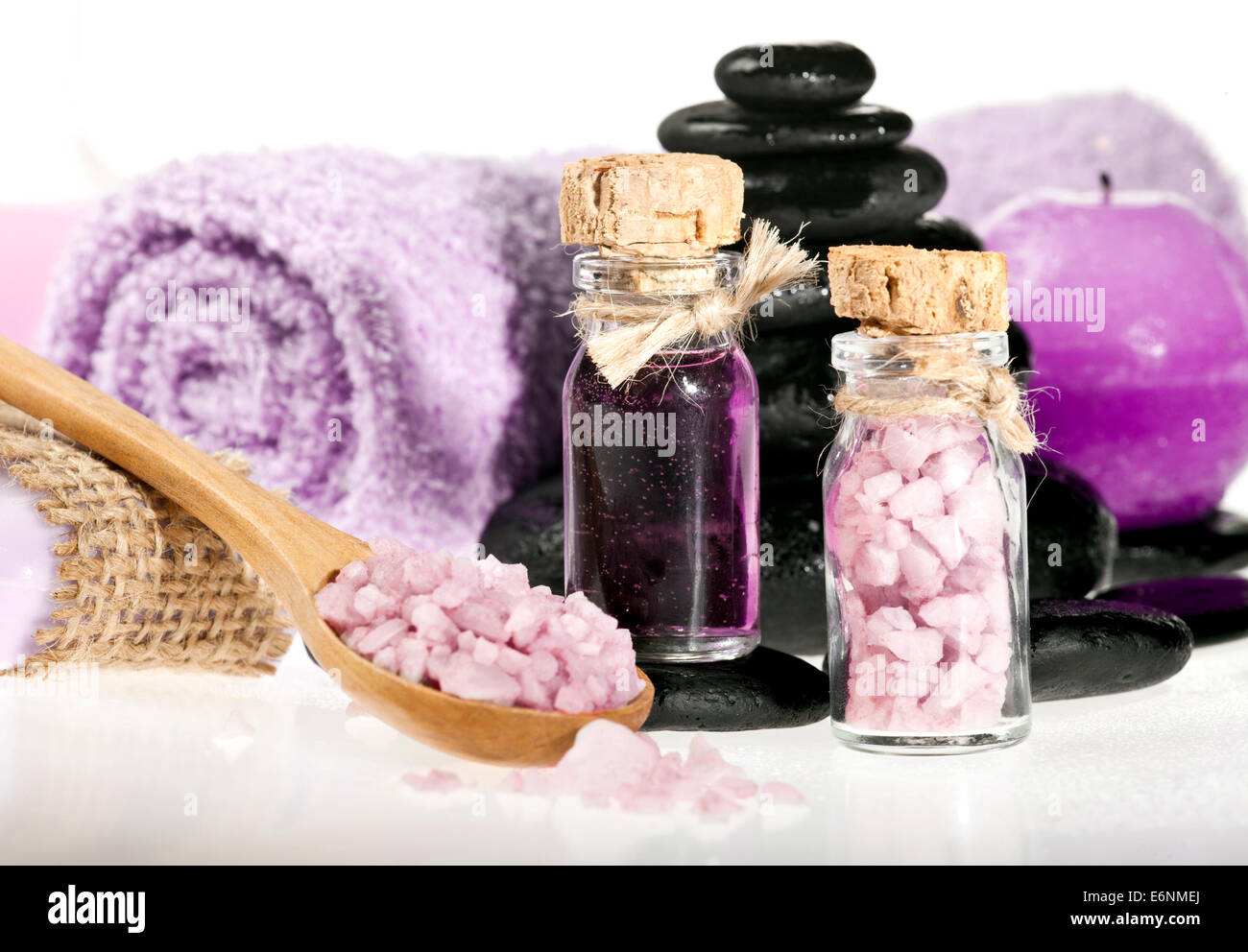 Spa background in the range of violet, brown and black Stock Photo - Alamy