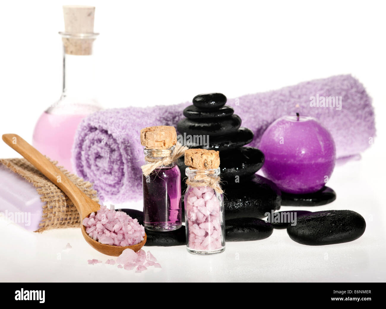 Spa background in the range of violet, brown and black Stock Photo - Alamy