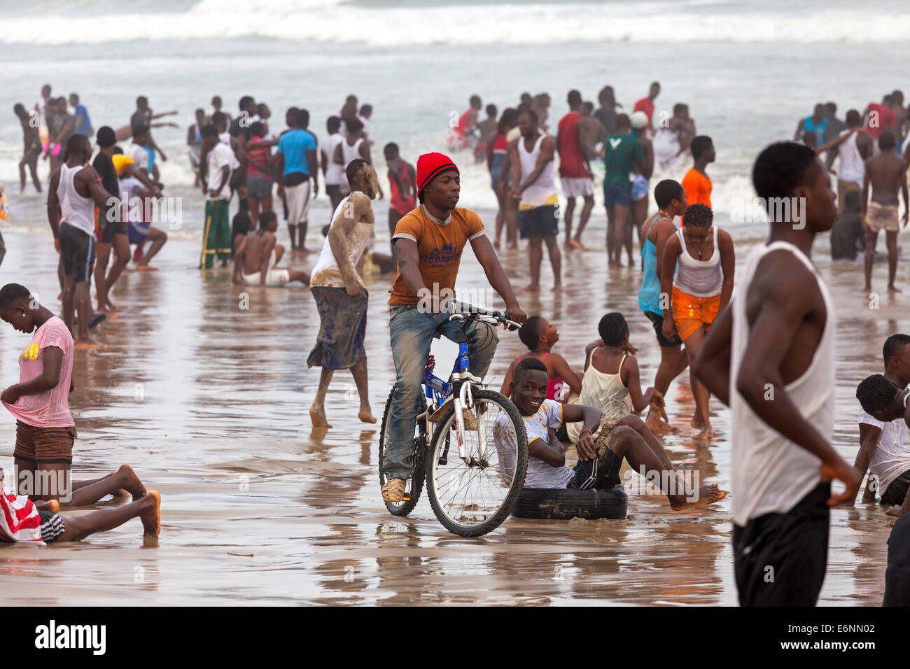 Local people in the sea at Labadi beach, Accra, Ghana, Africa Stock ...