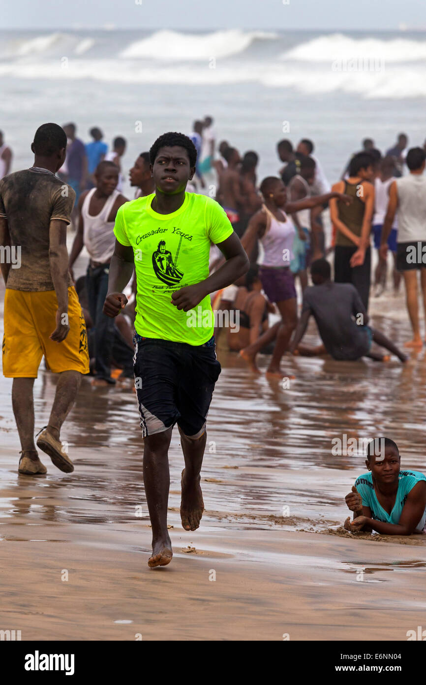 Local people in the sea at Labadi beach, Accra, Ghana, Africa Stock ...