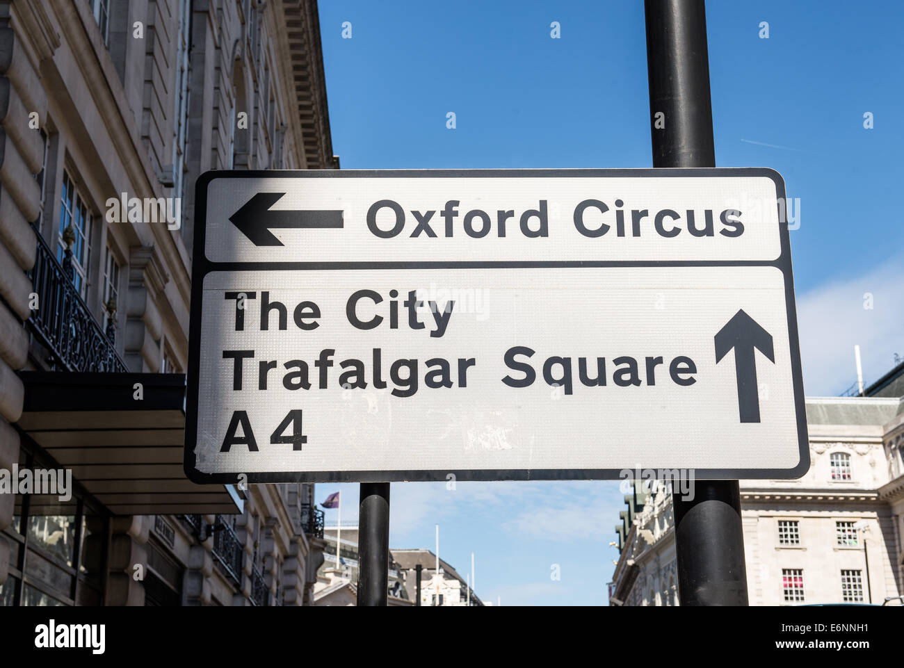Sign Oxford Circus and Trafalgar Square in the street of London Stock ...