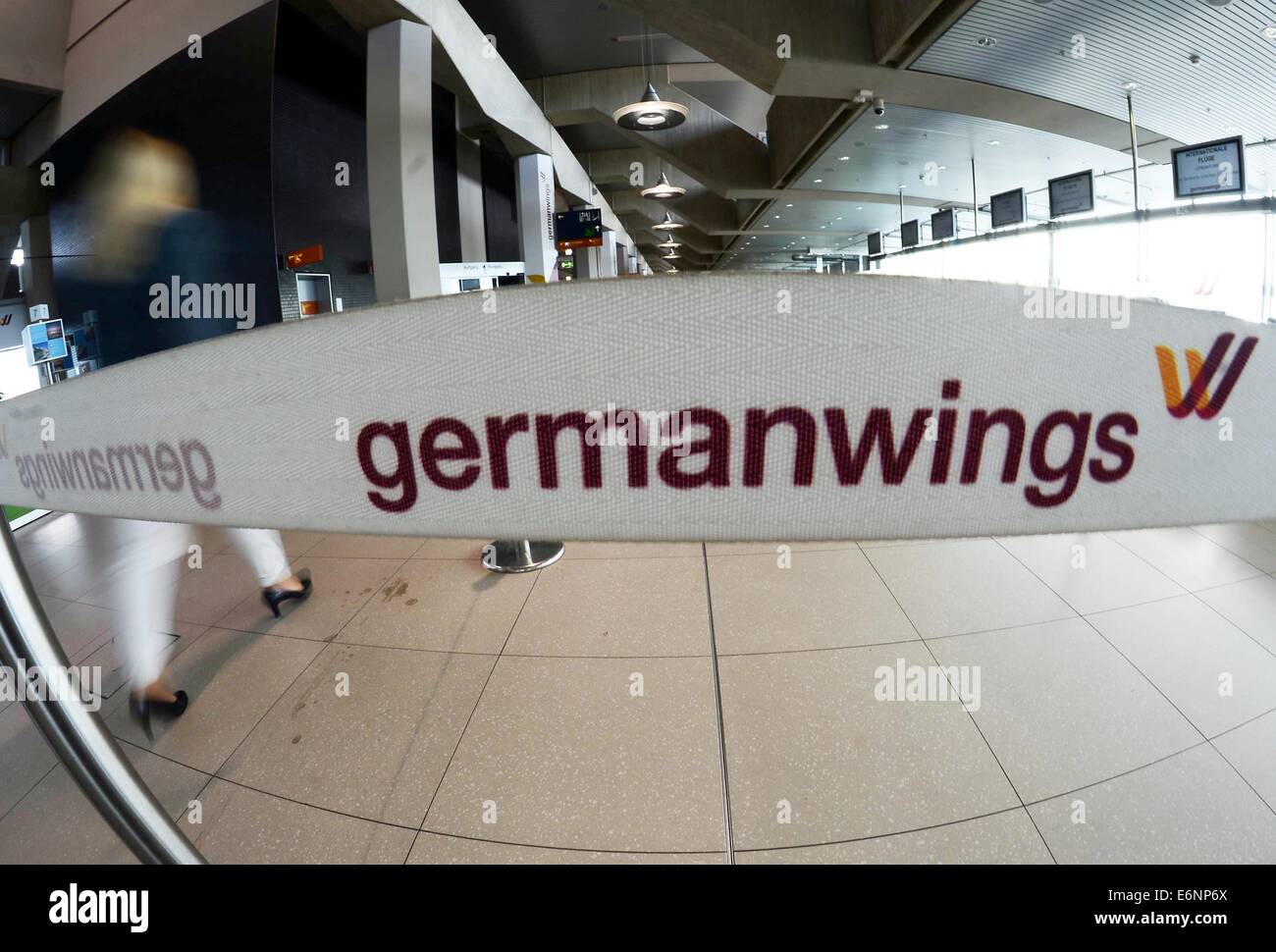 The logo of Germanwings airline on a cordon at the Cologne/Bonn Airport ...