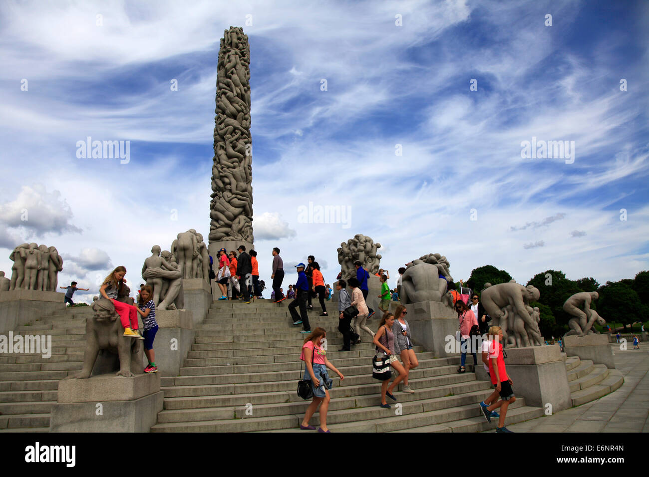 In the center of the Vigeland Park in Oslo is a massive complex with a ...