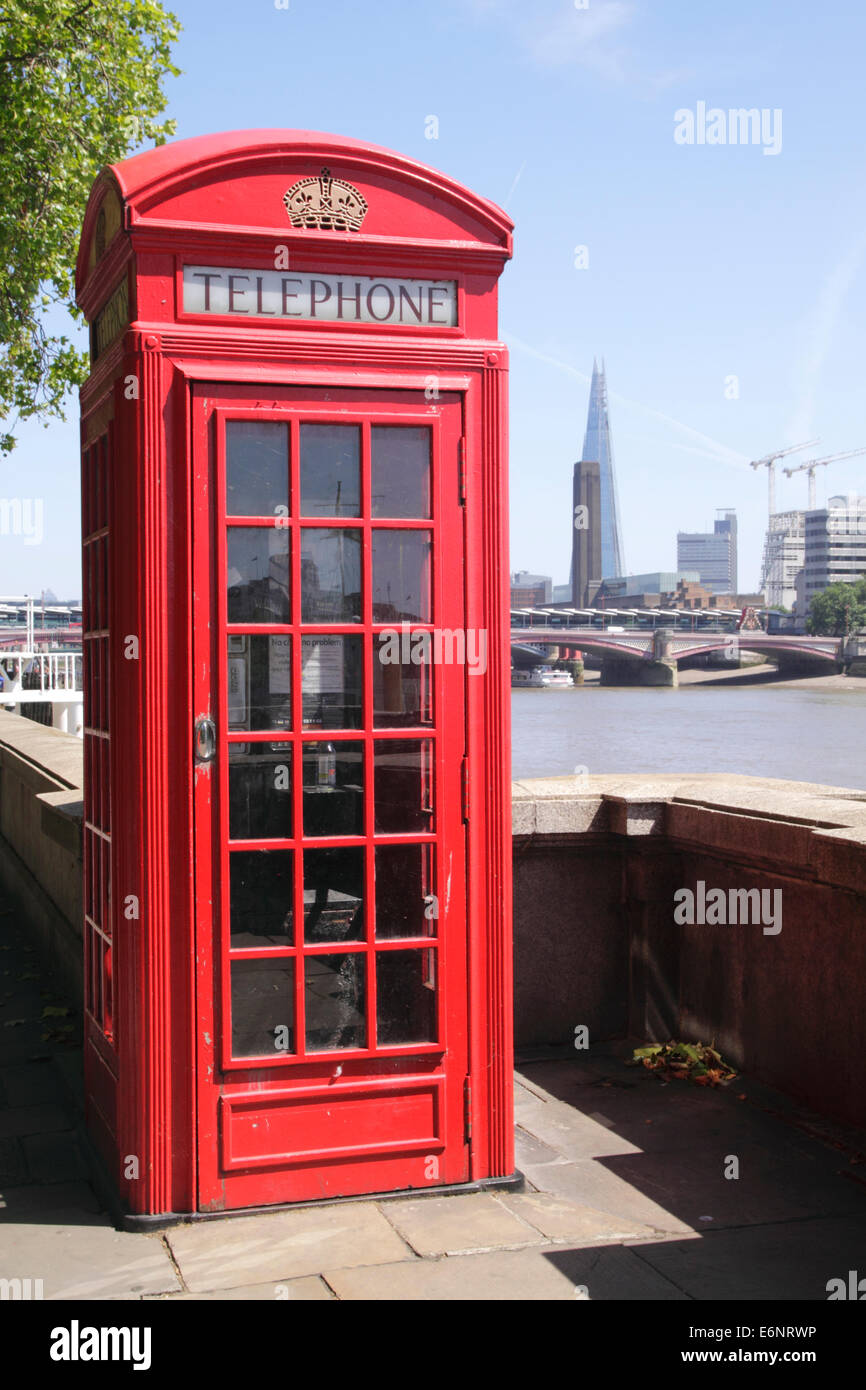 English red telephone box Victoria Embankment London Stock Photo - Alamy