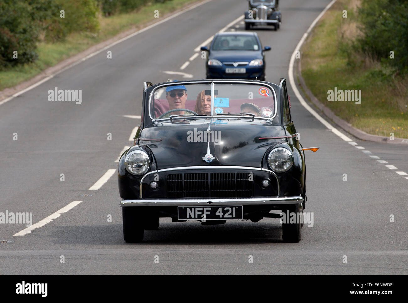 1953 Morris Minor (split screen) car on the Fosse Way road ...