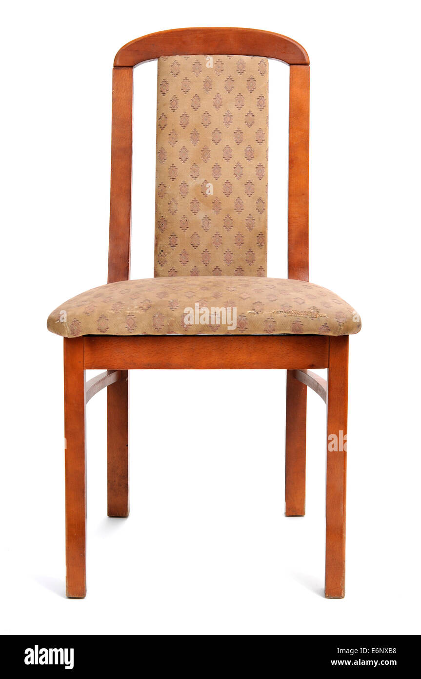 an old and stained chair on a white background Stock Photo - Alamy