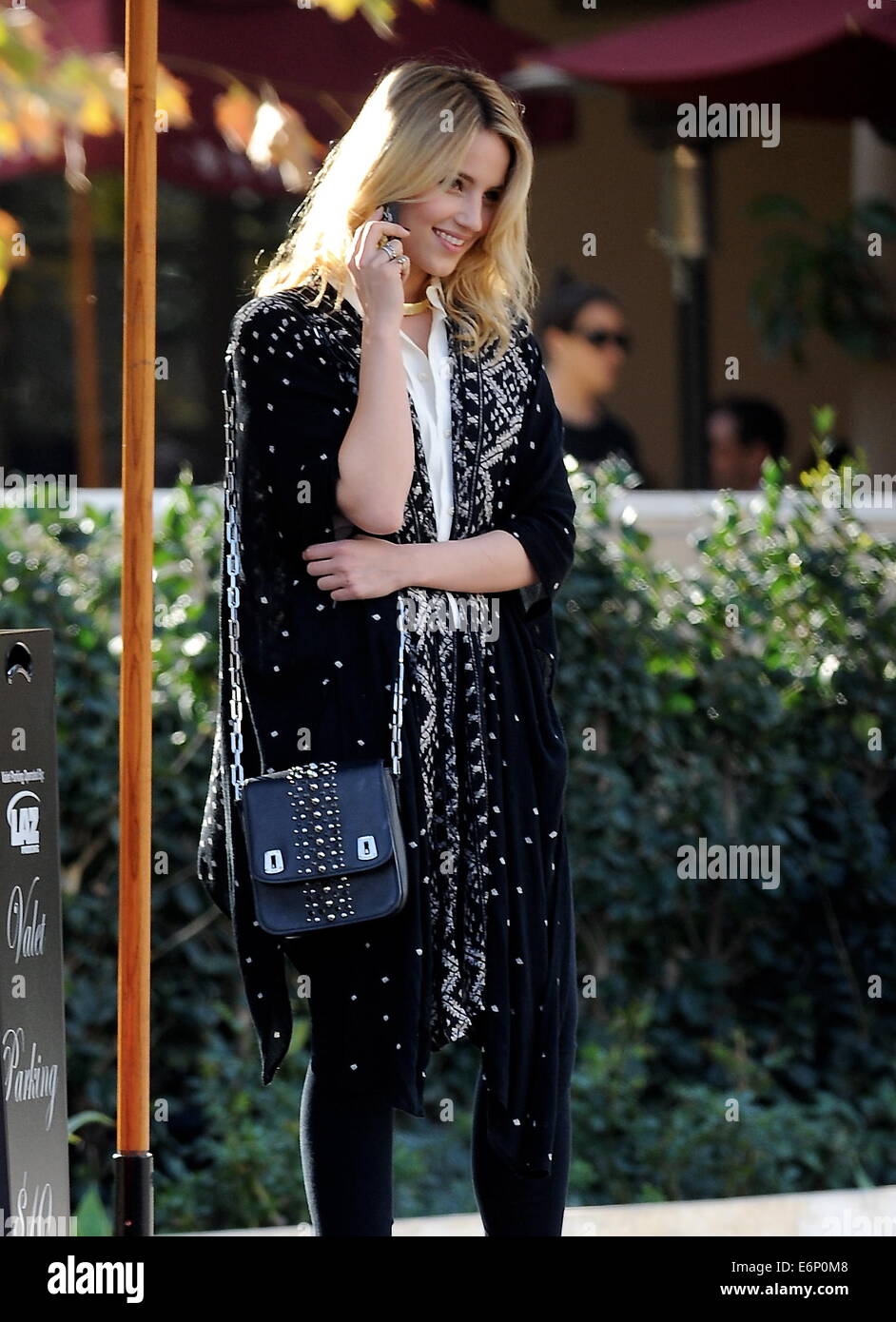 Glee star Dianna Agron is all smiles while waiting for her car at the ...
