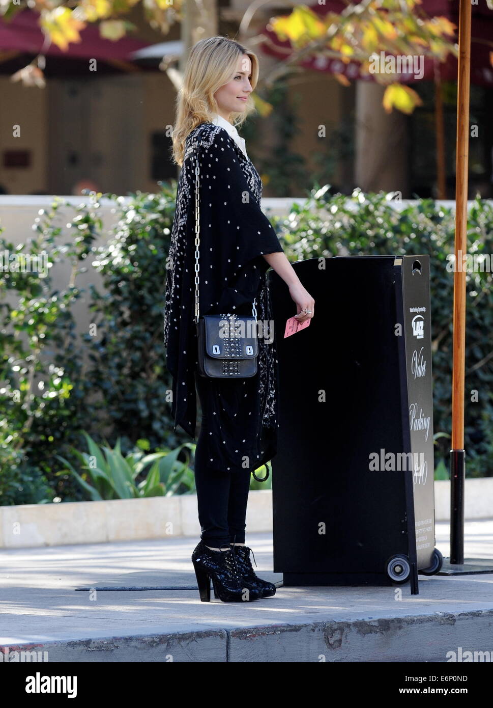 Glee star Dianna Agron is all smiles while waiting for her car at the ...