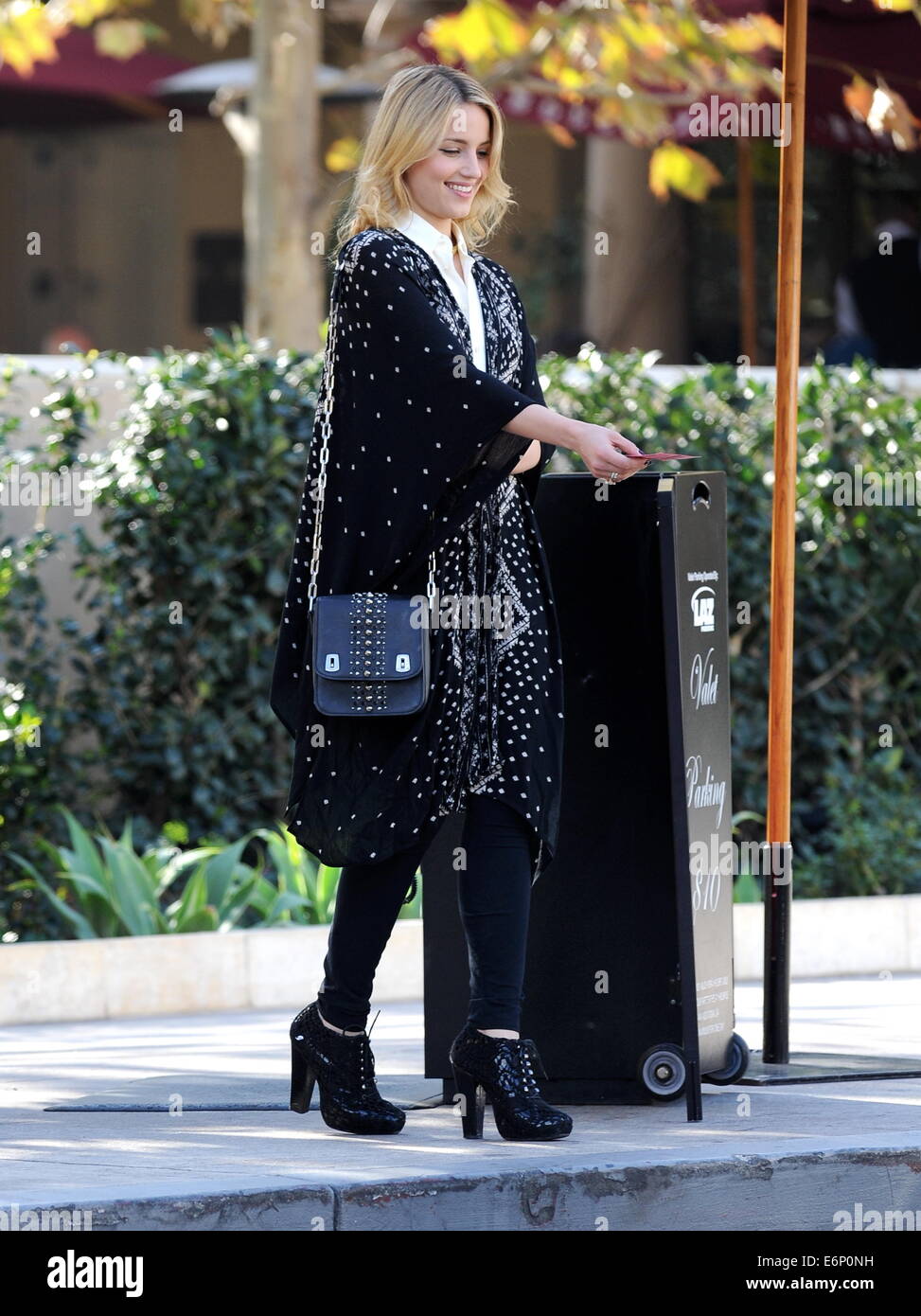Glee star Dianna Agron is all smiles while waiting for her car at the ...
