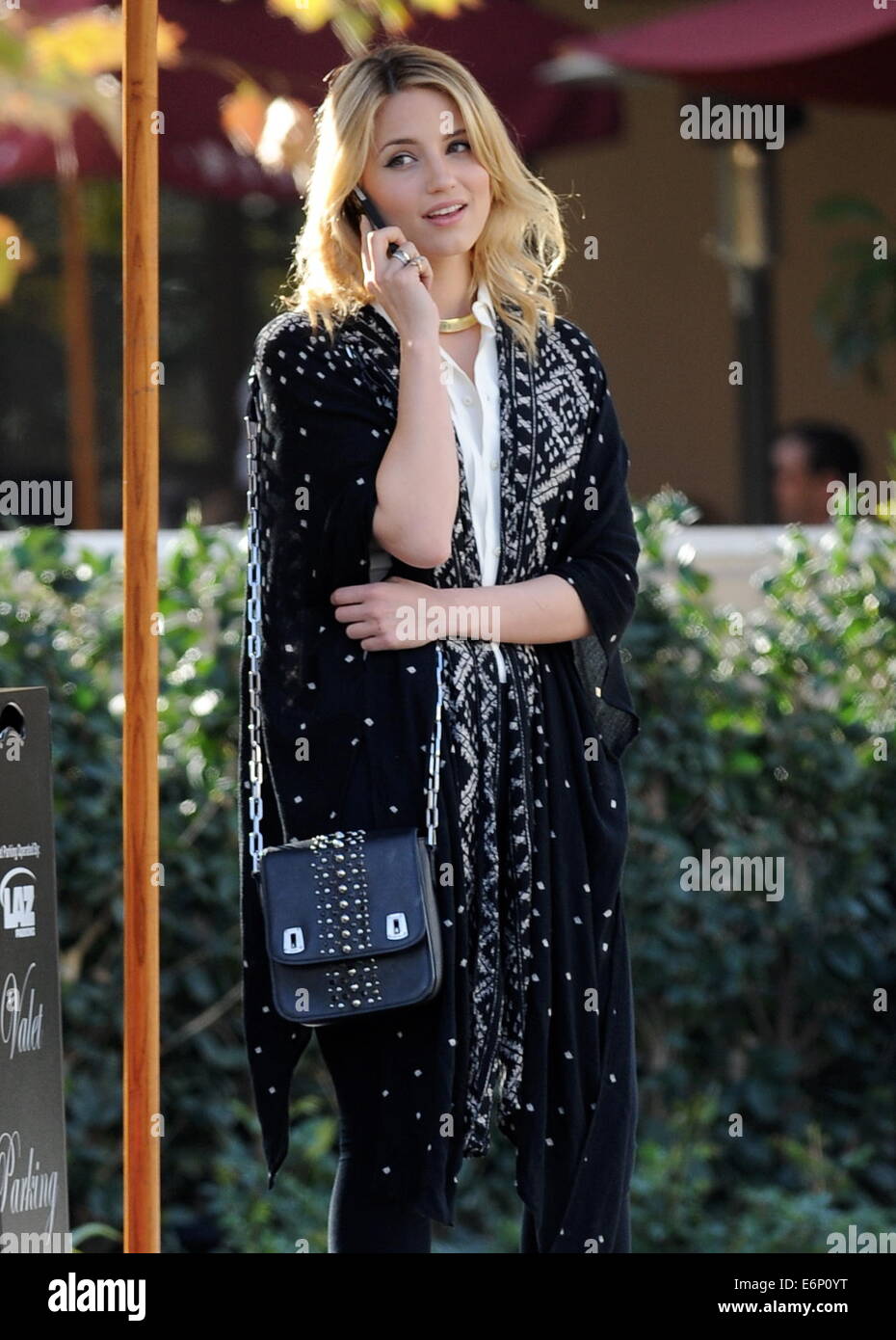 Glee star Dianna Agron is all smiles while waiting for her car at the ...