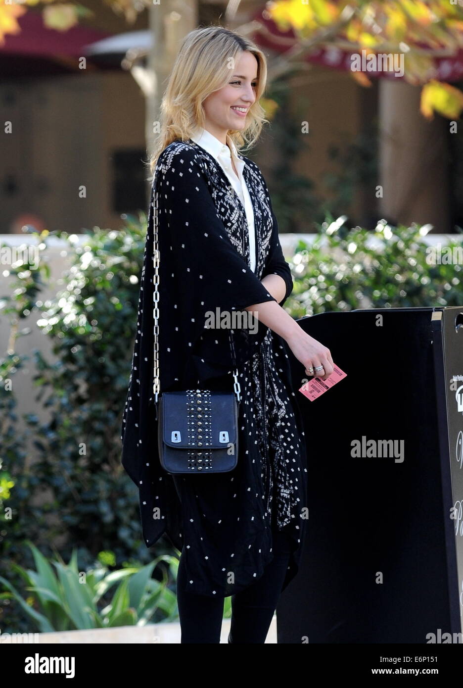 Glee star Dianna Agron is all smiles while waiting for her car at the ...