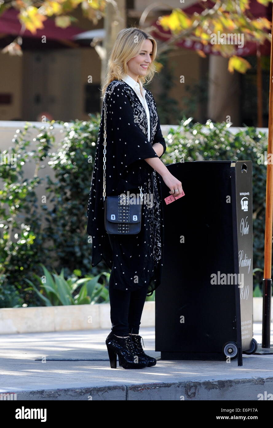 Glee star Dianna Agron is all smiles while waiting for her car at the ...