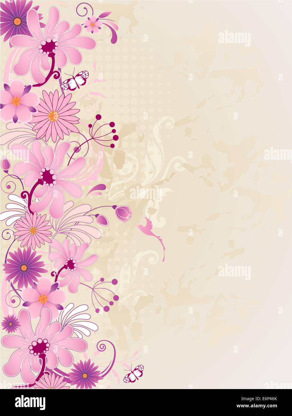 retro floral background with pink flowers Stock Photo - Alamy