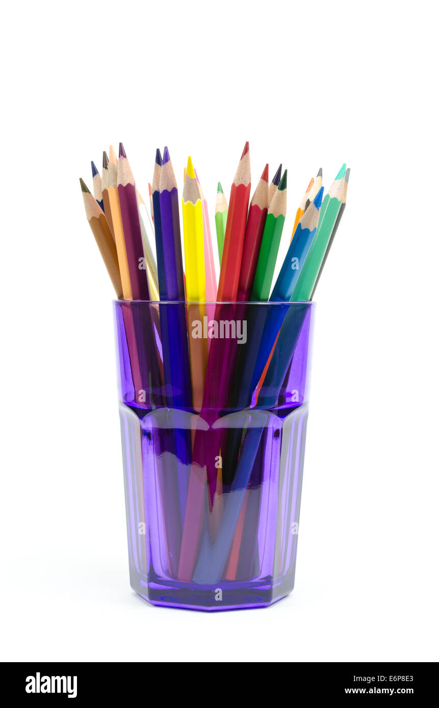 colored pencils in a glass Stock Photo - Alamy
