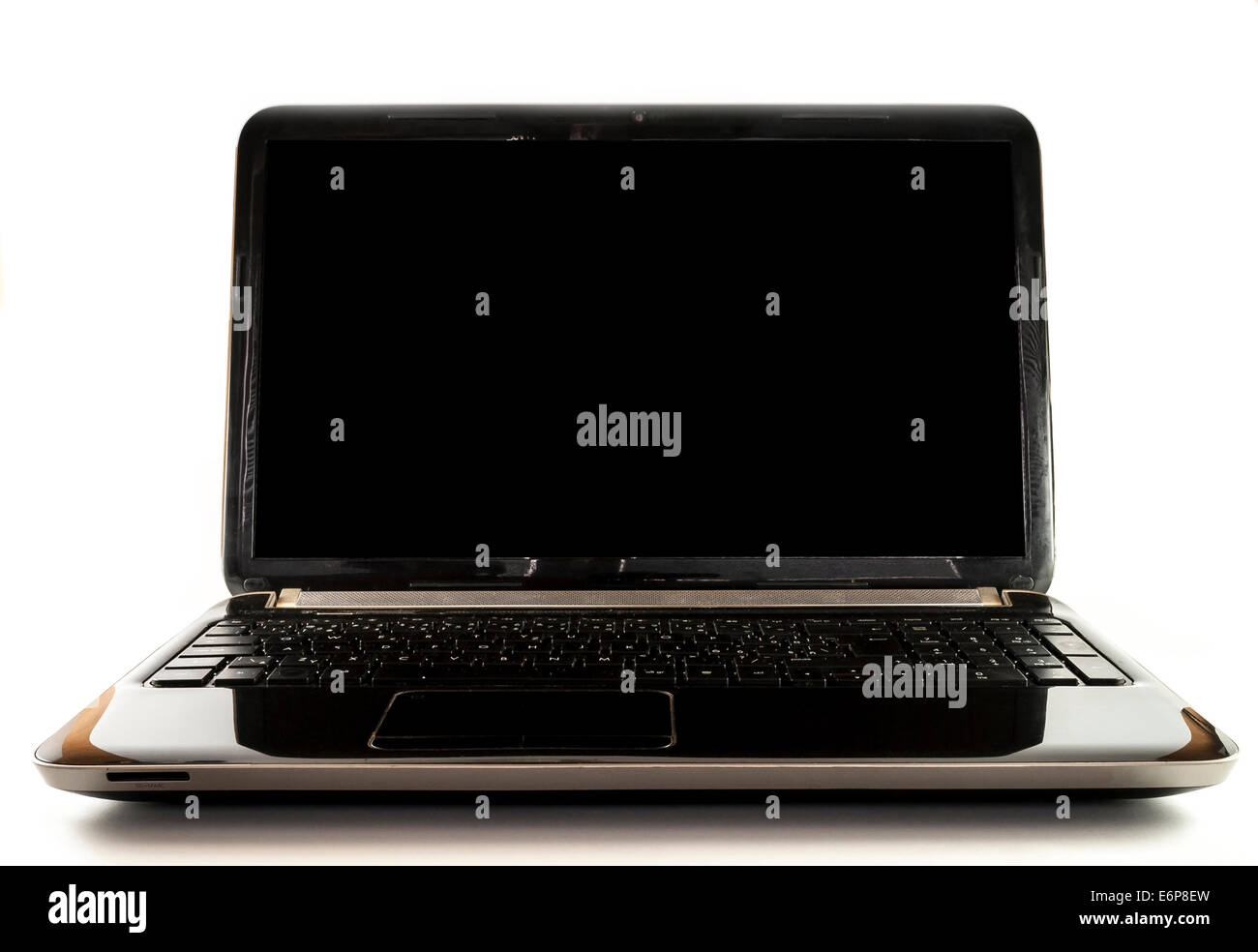Black open laptop on white background Stock Photo - Alamy