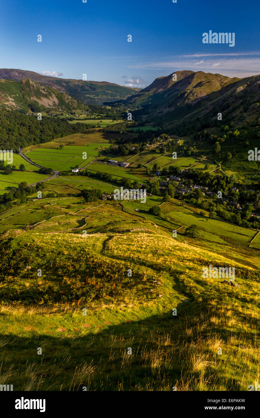 Looking down the path on the steep slopes of Hartsop Fell towards Place ...