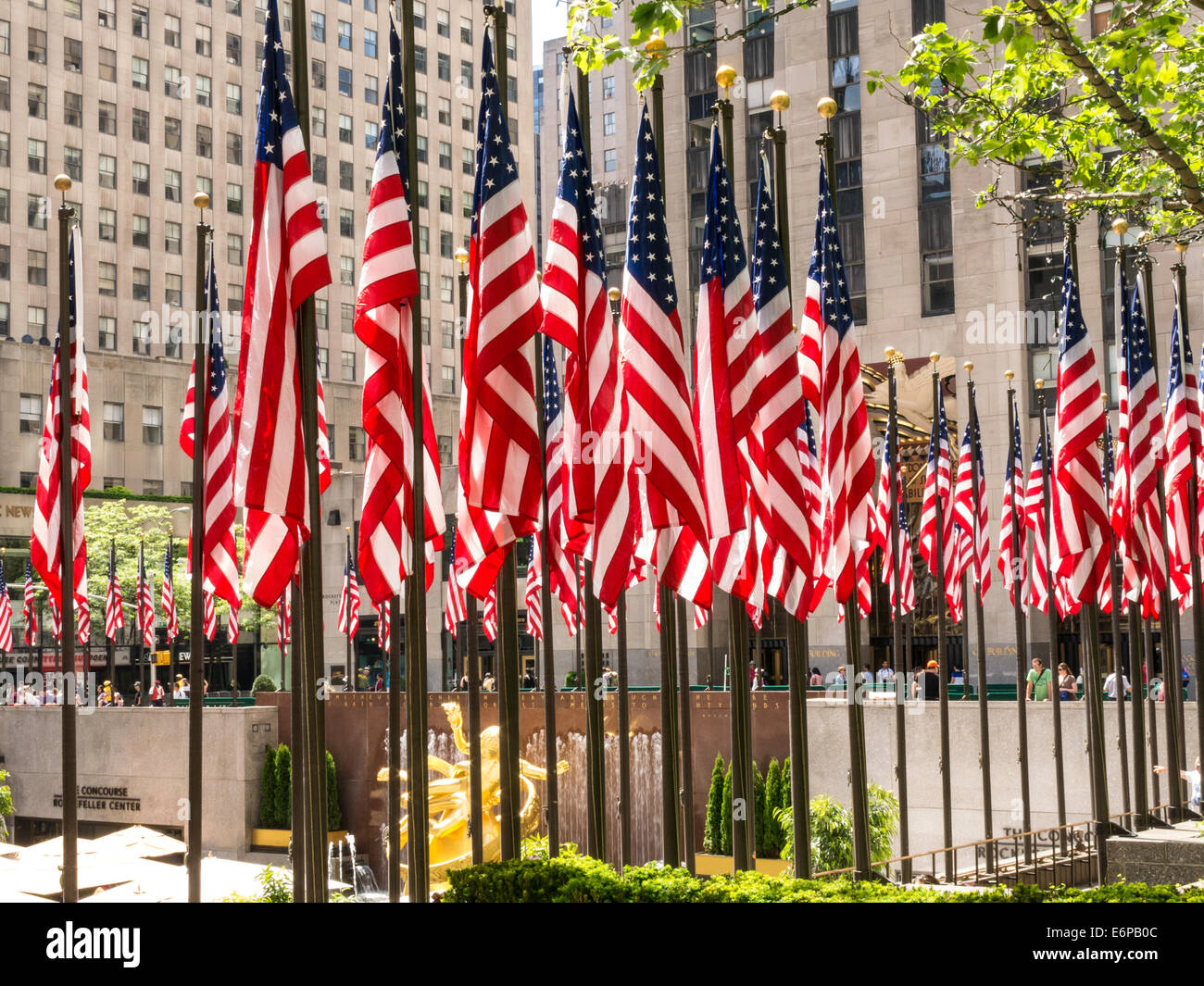American Flags at Rockefeller Center Plaza, NYC Stock Photo - Alamy