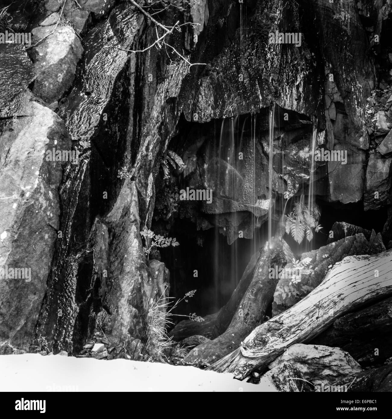 Slow shutter speed capturing a natural waterfall, Lake District, UK ...