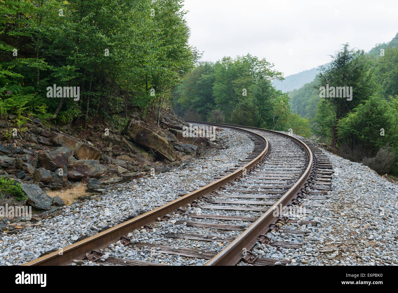 Railroad tracks curving along a cliffside, Spruce Knob-Seneca Rocks ...