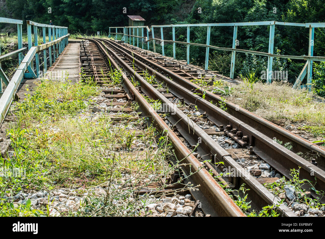 Railroad crossing. Vintage railway bridge Stock Photo - Alamy