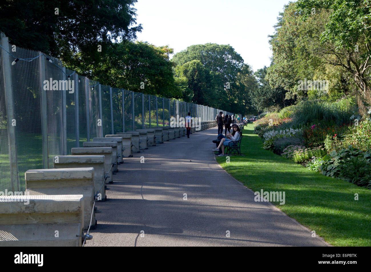 Steel fencing surrounding Cardiff Castle for the Nato Summit, September ...