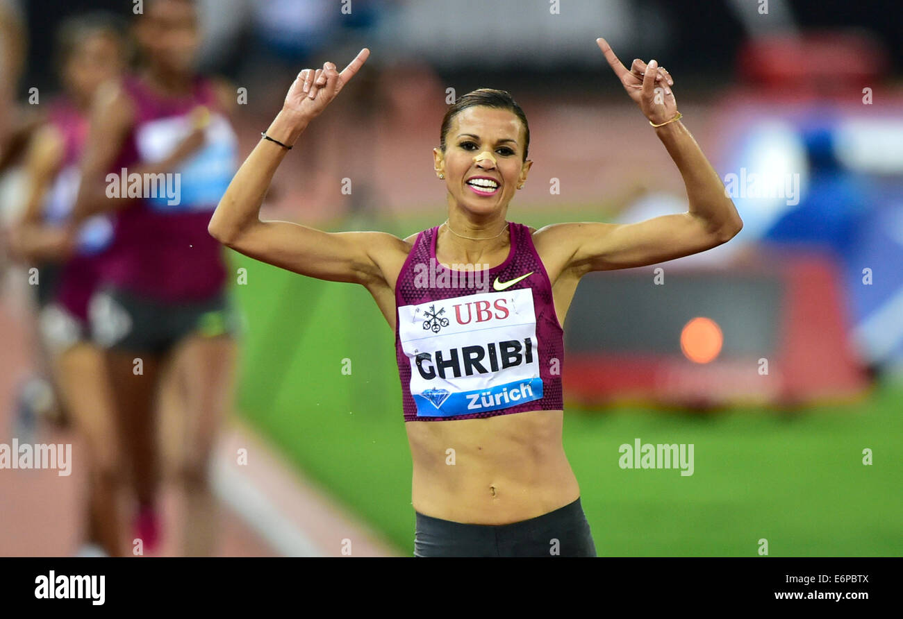 Zurich, Switzerland. 28th Aug, 2014. Habiba Ghribi (TUN) wins the 3000m ...