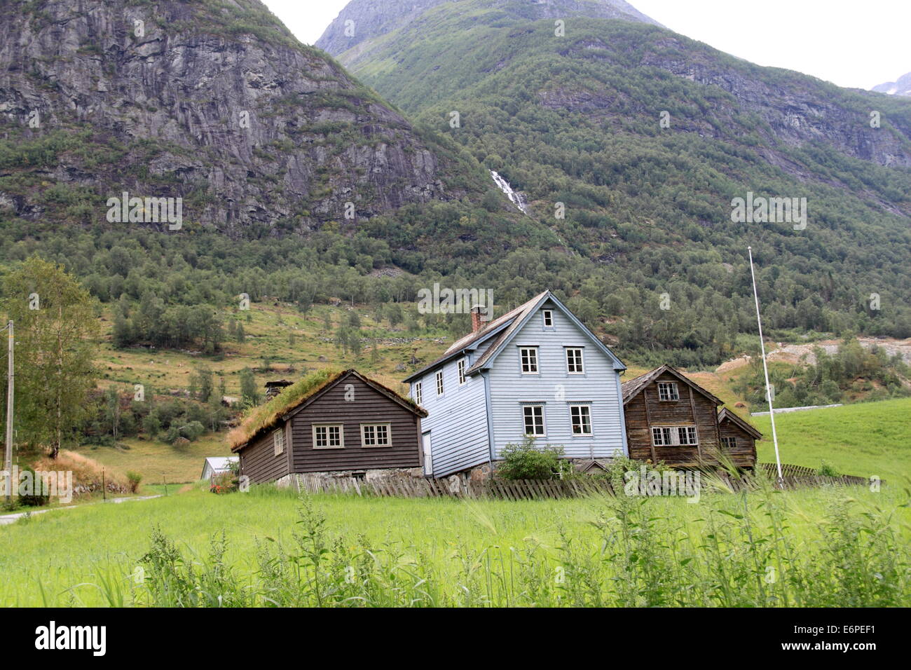 Typical timber buildings, Olden, Oldedalen, Stryn, Nordfjorden, Sogn og ...